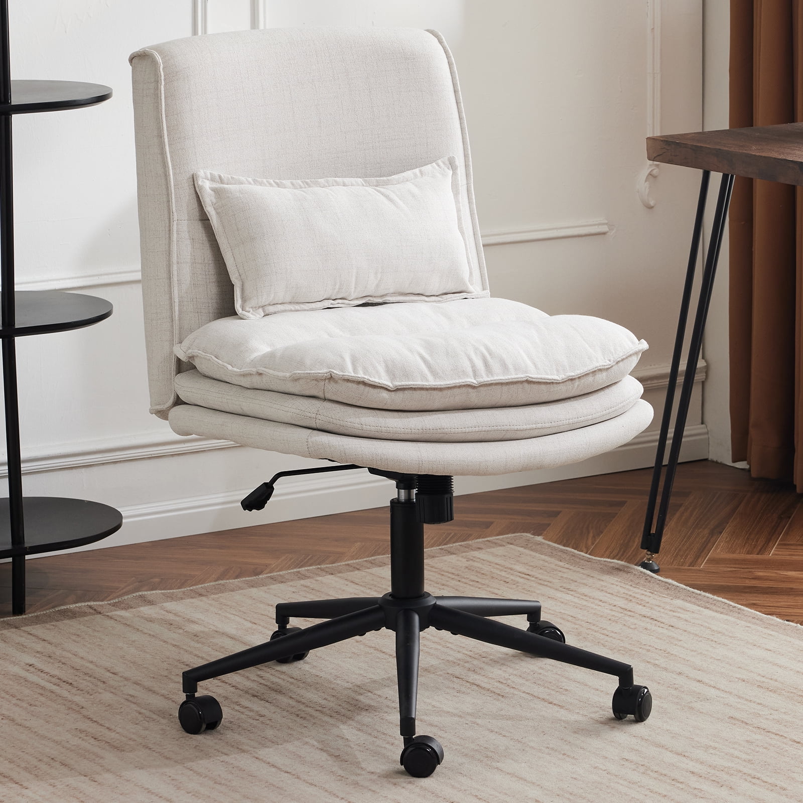 Ktaxon Armless Office Chair Linen Fabric Study Chair Adjustable Swivel ...