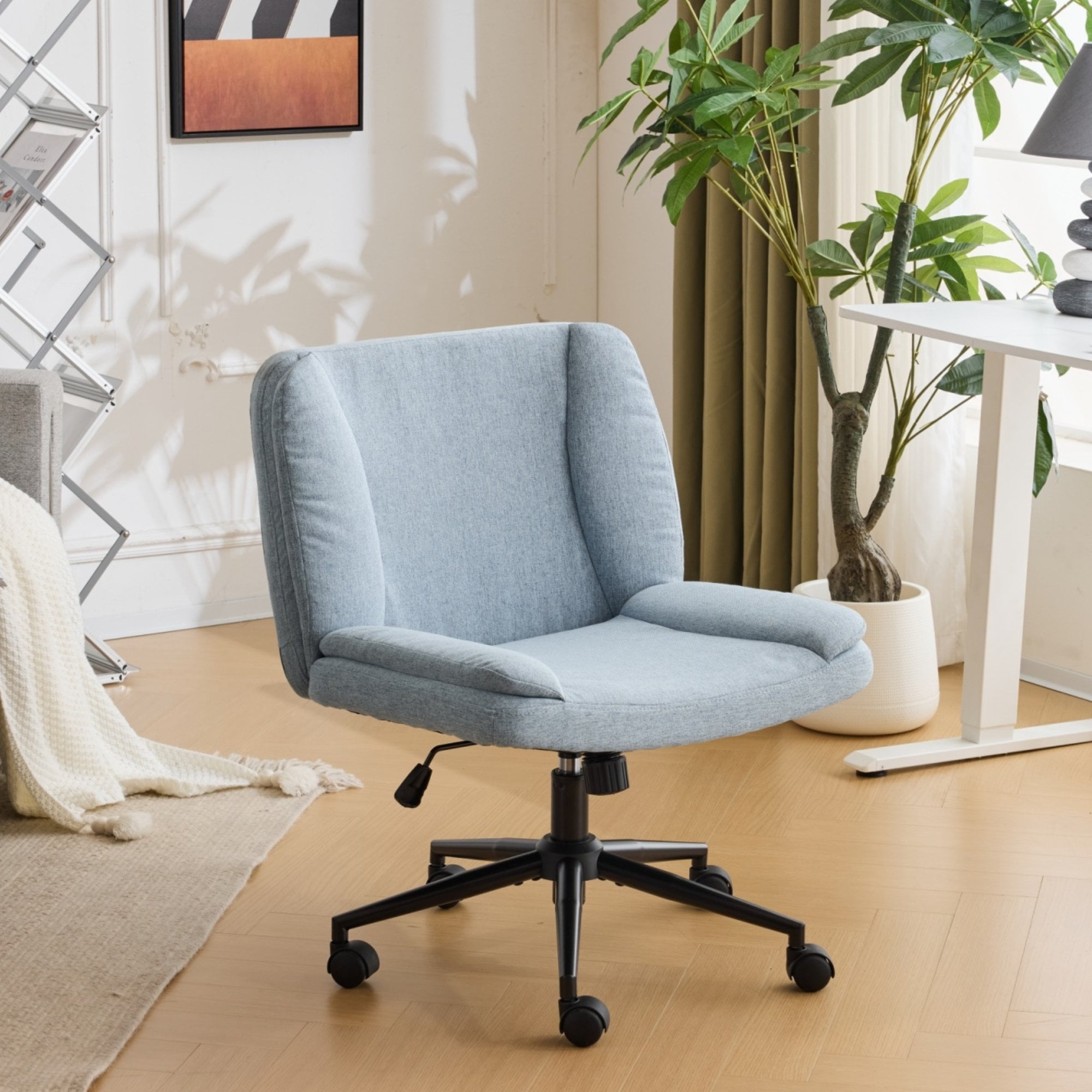 Ktaxon Armless Office Desk Chair with Wheels,Linen Cross Legged Wide ...