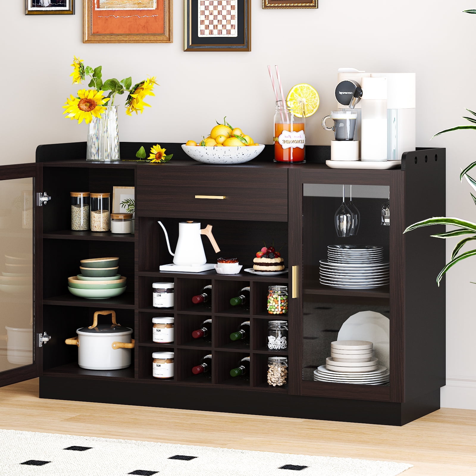 Modern Sideboard Buffet with Wine Racks & Storage, 55 " Large Coffee ...