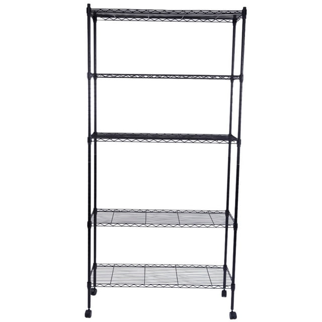 Ktaxon Black 5 Tier Rolling Steel Shelving Unit Wire Shelves Garage ...