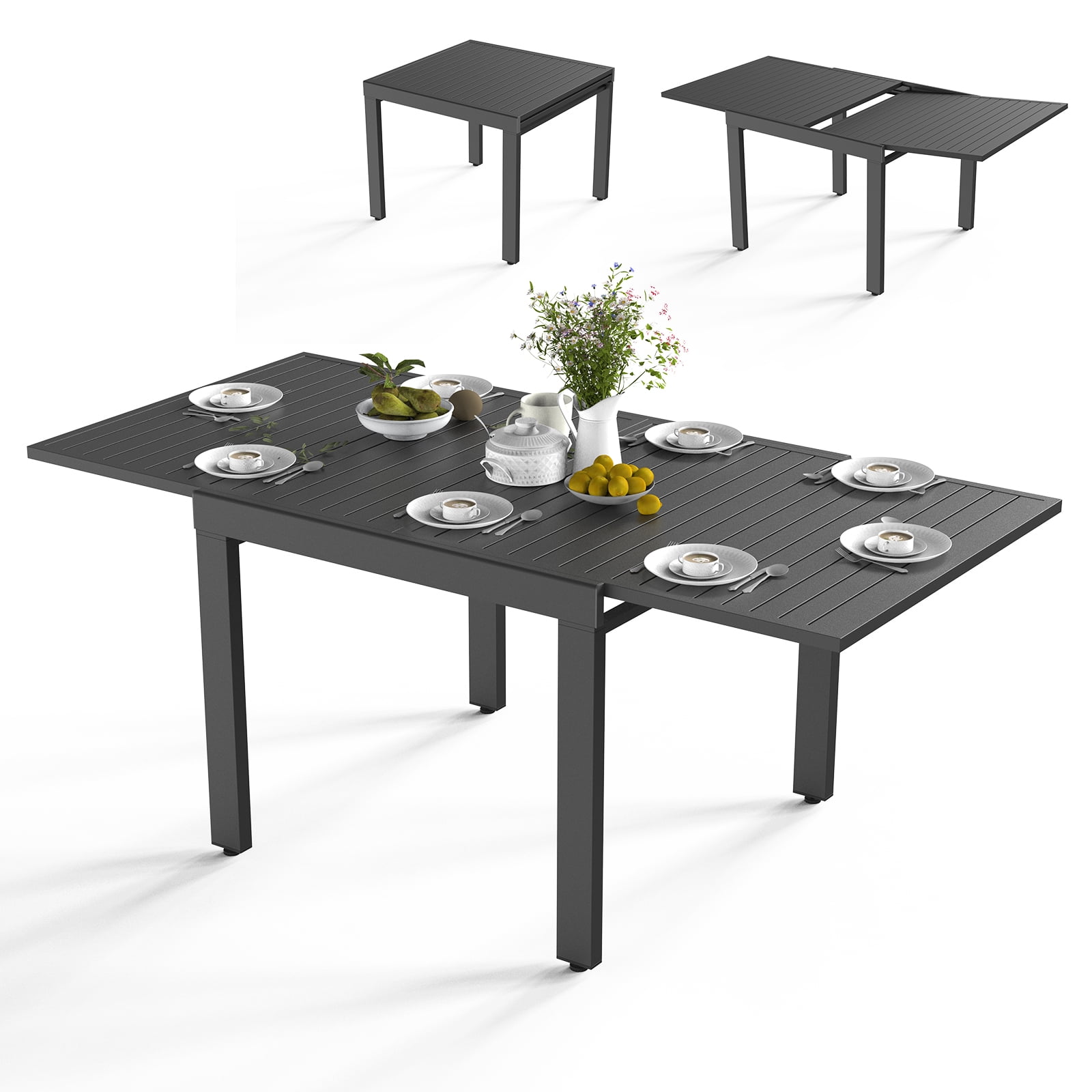 Ktaxon Black Metal Extendable Patio Dining Table for 4-8 People (Length ...
