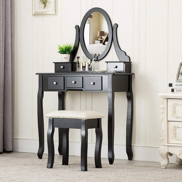 Makeup Table And Stool Black