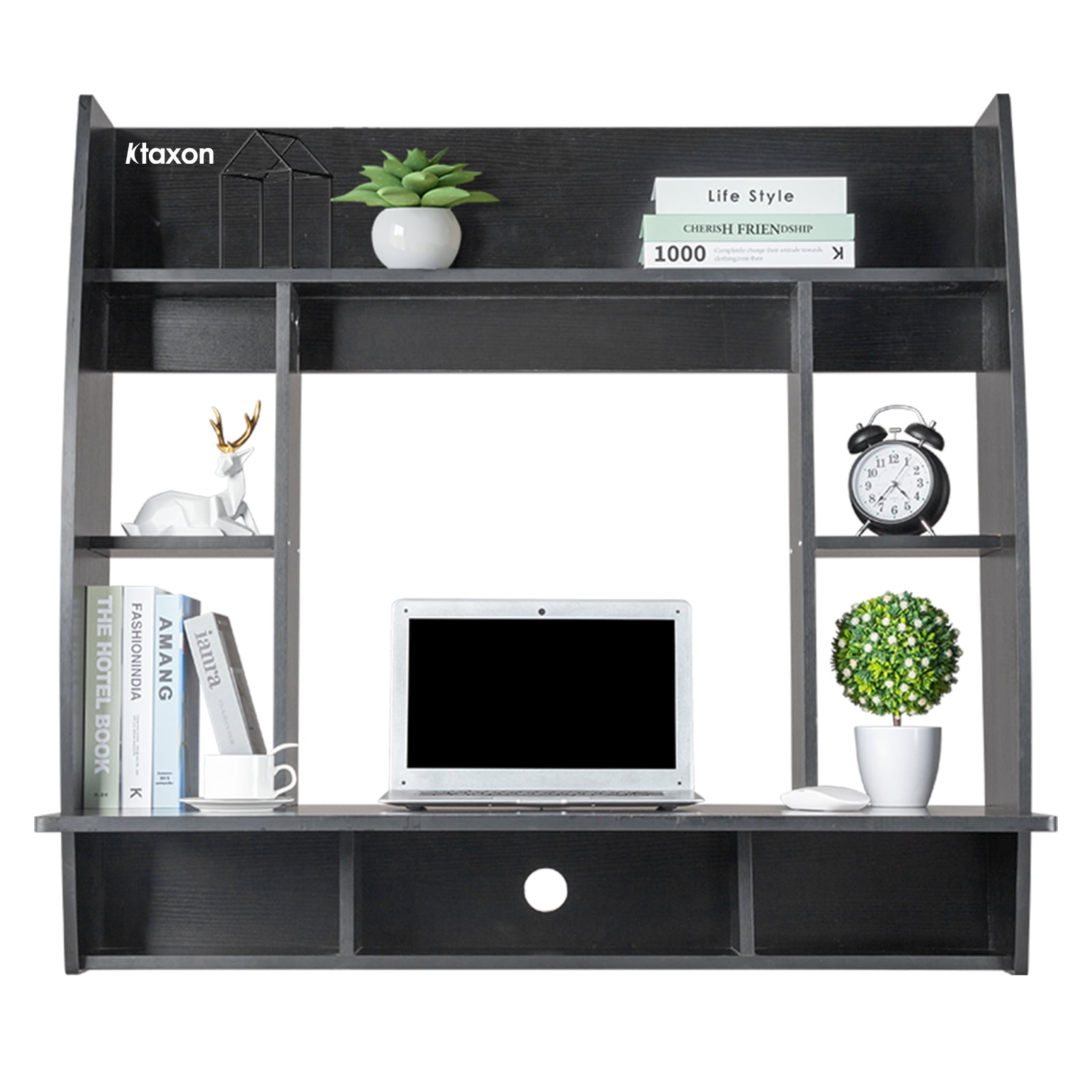 Ktaxon Black Wall Mounted Floating Office Computer Desk Table Storage ...