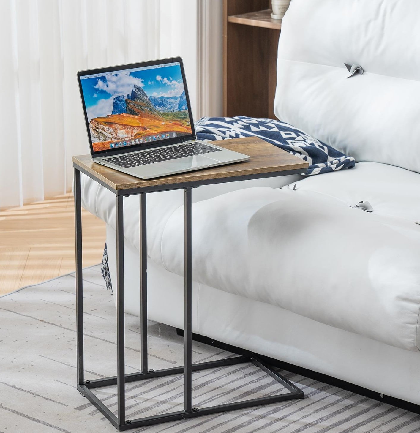 Ktaxon C Shaped End Table, Sofa Side Tray, Living Room, Bedroom, Brown ...