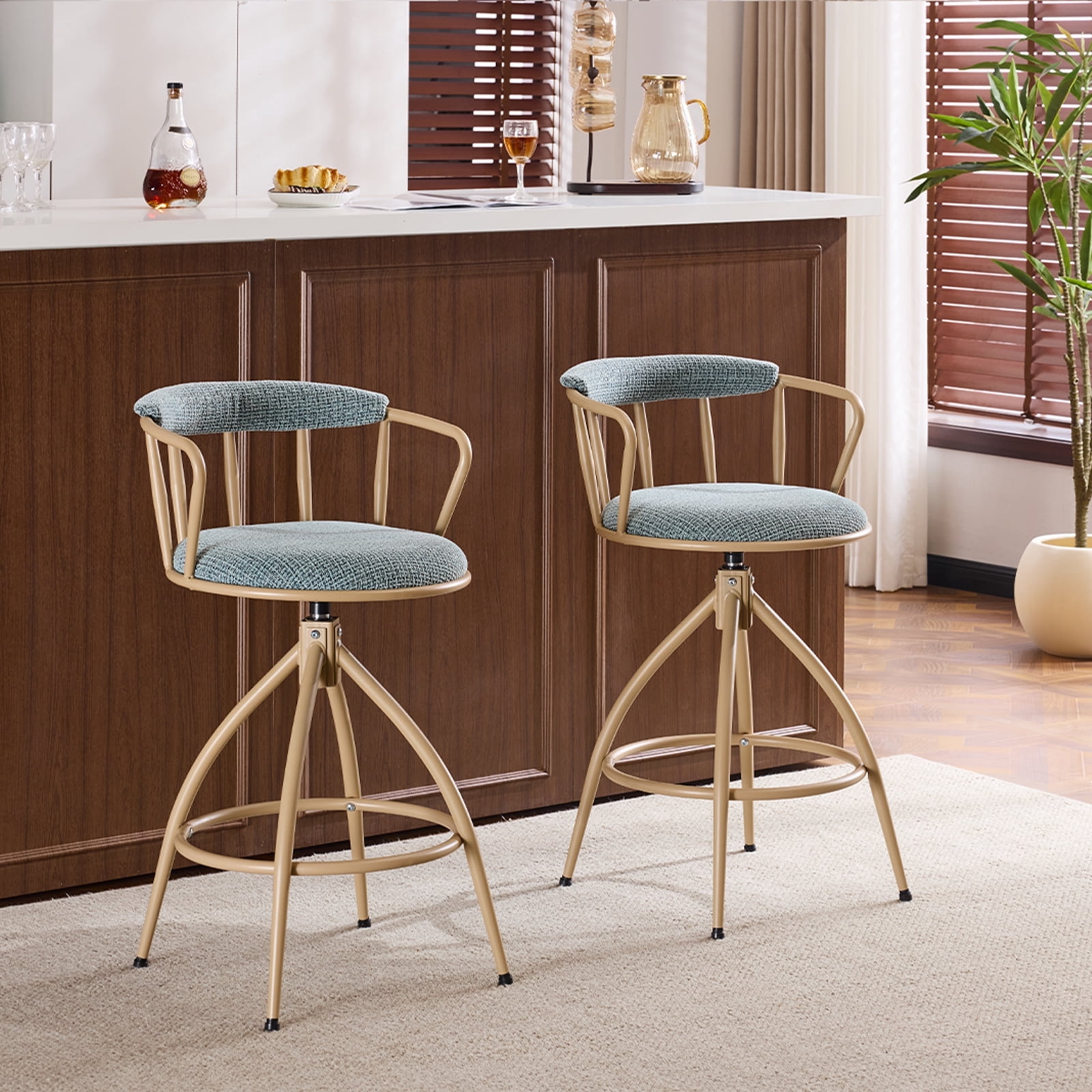 Ktaxon Chenille 26in Barstools Set of 2, Swivel Elegant Vintage Design ...