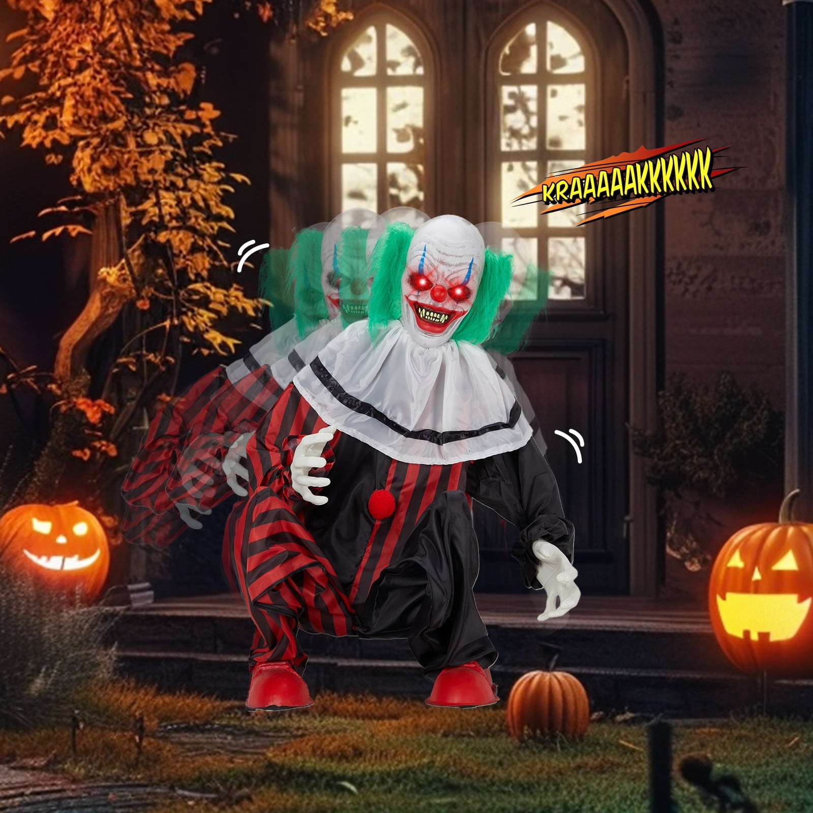 Ktaxon Clown Animated Animatronic Decoration Creepy Halloween Squatting ...