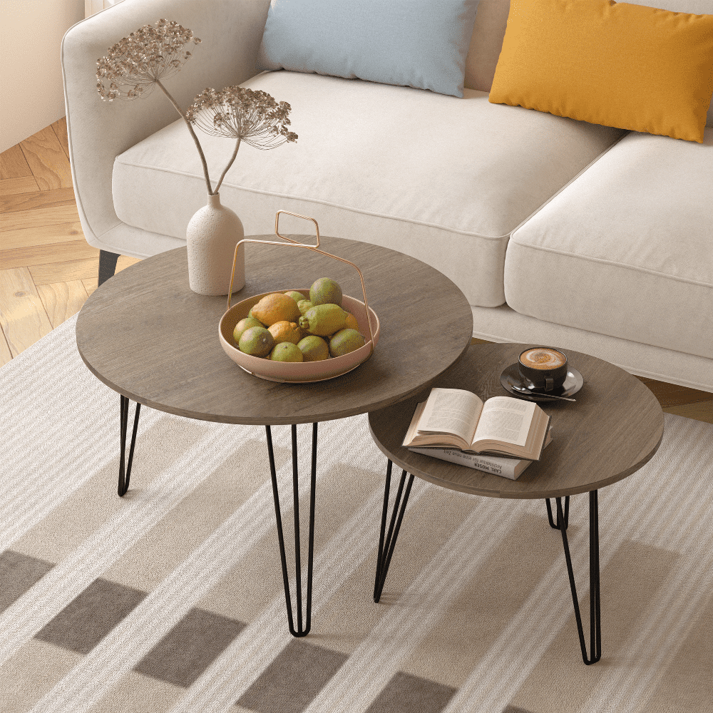 Ktaxon Coffee Table Set of 2 Round Nesting Tables, Modern End Table for ...