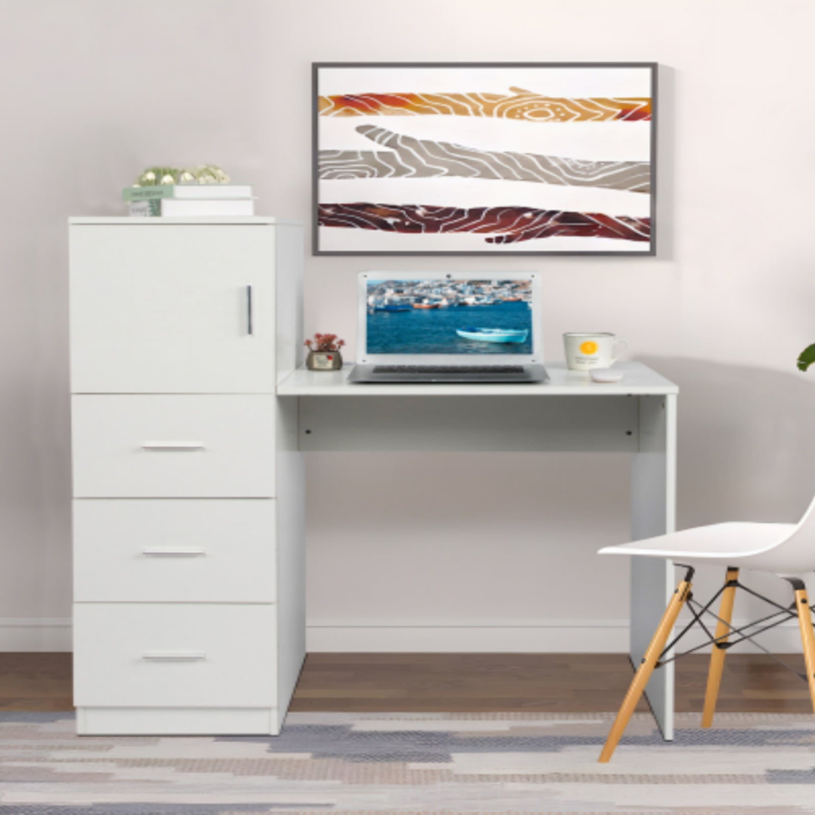 Ktaxon Multifunctional Bedroom Student Computer Desk with 2 Power ...