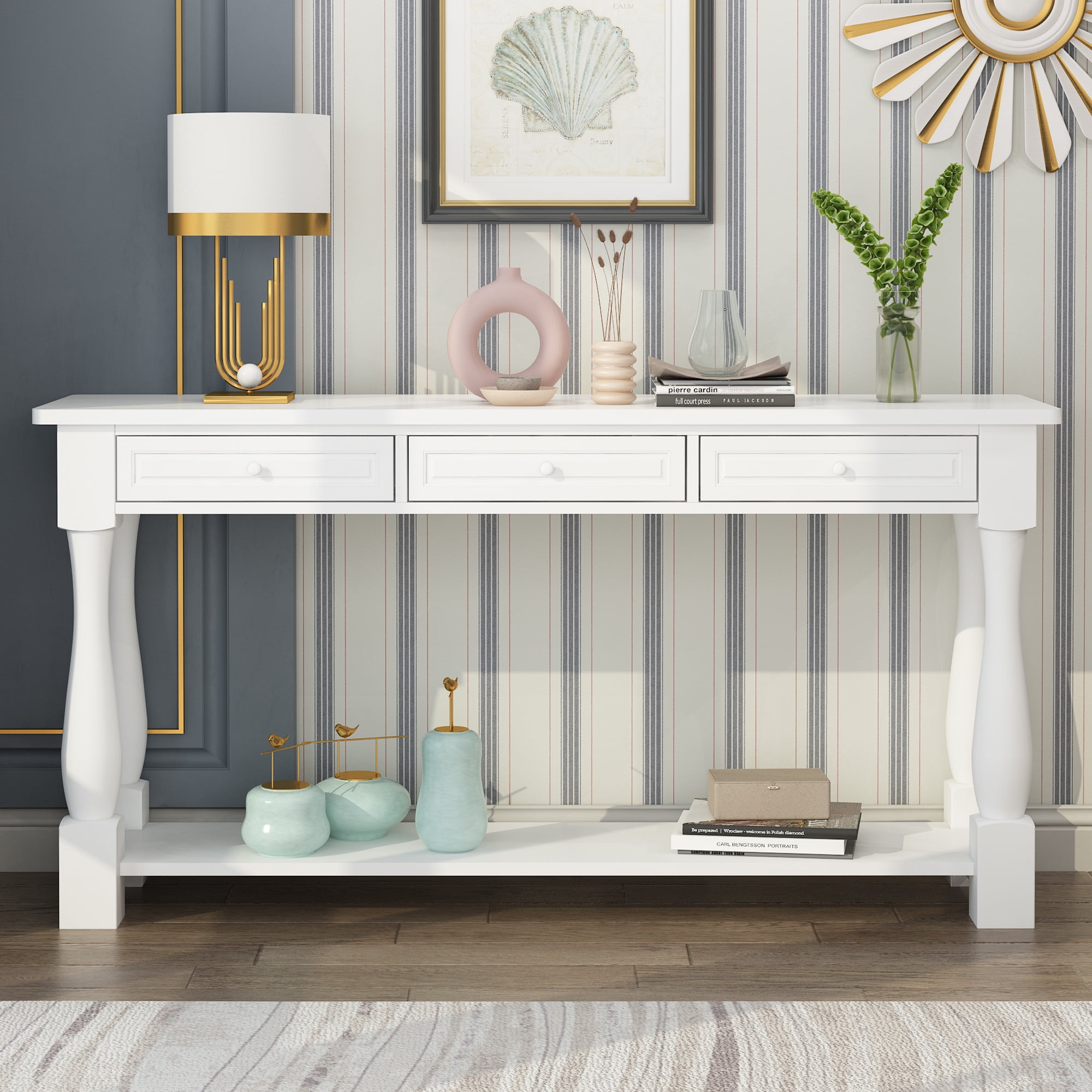 Ktaxon Entryway Console Table with Three Storage Spaces, White ...