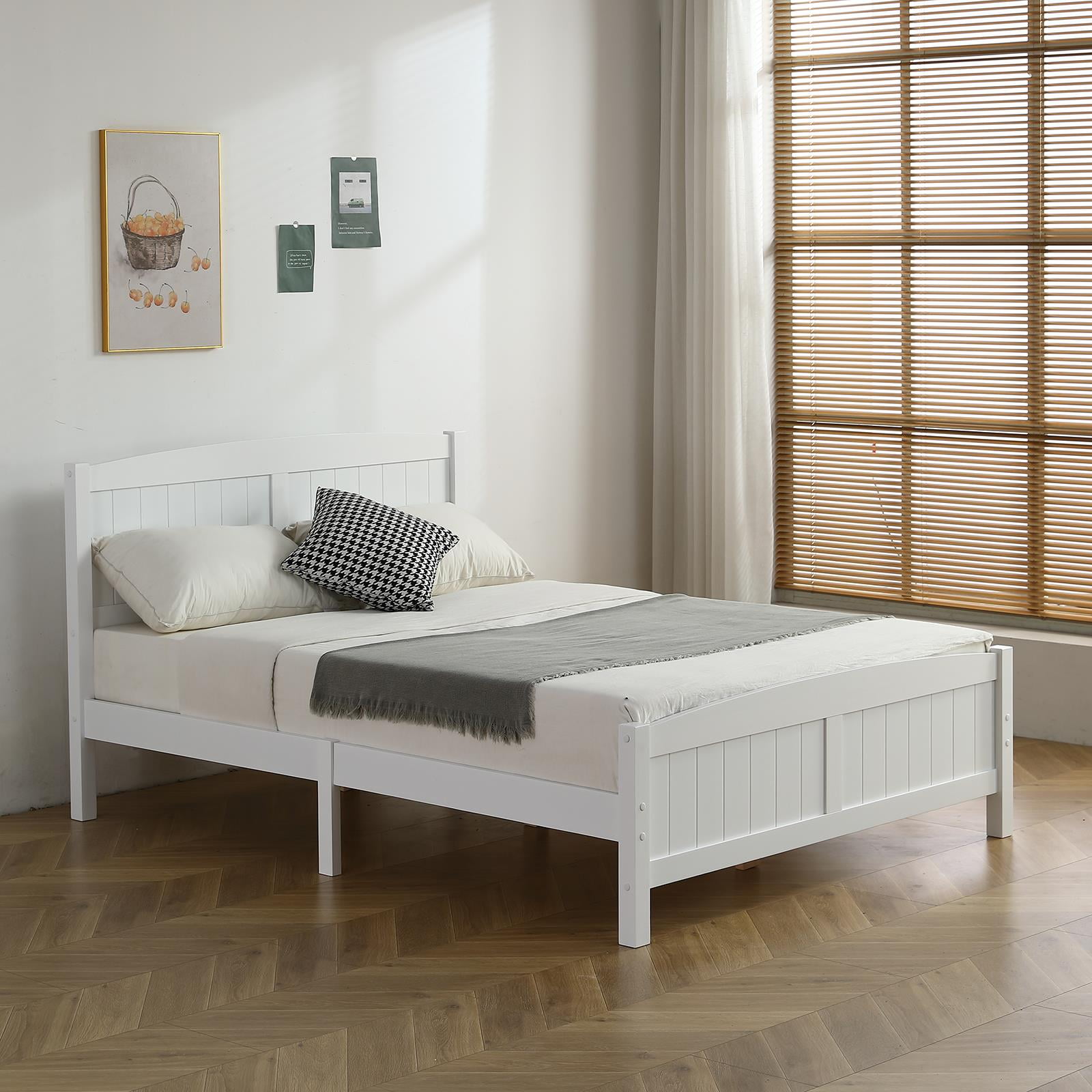Ktaxon Deluxe Solid Pine Wood Platform Bed with Geometric Headboard, No ...