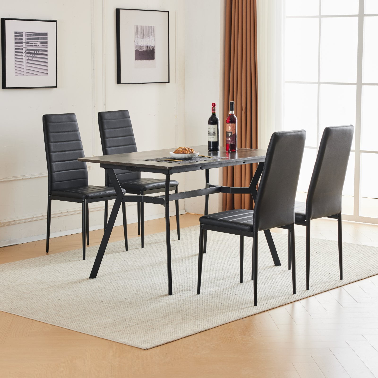 "Ktaxon Dining Kitchen Table Set for 4, 47.2"" Rectangular Wood with PU ...