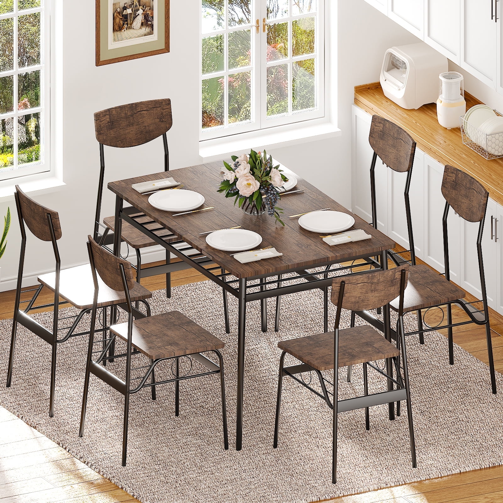 Ktaxon Dining Table Set for 4/6 with Storage Racks, Dining Room Table ...