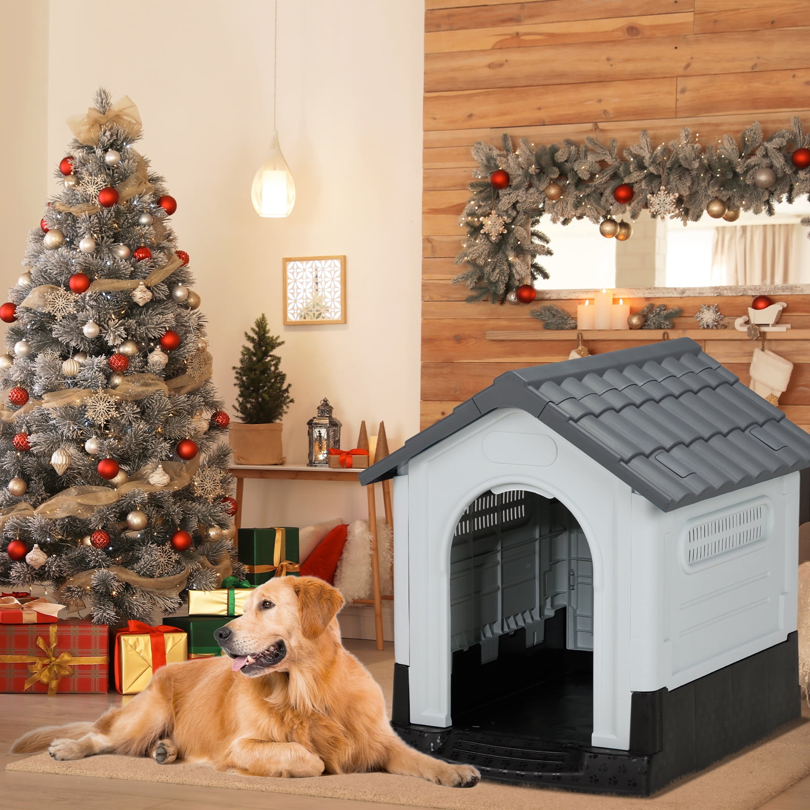 Ktaxon Dog House 33'' Outdoor Plastic Dog Houses Waterproof, Dog Houses ...