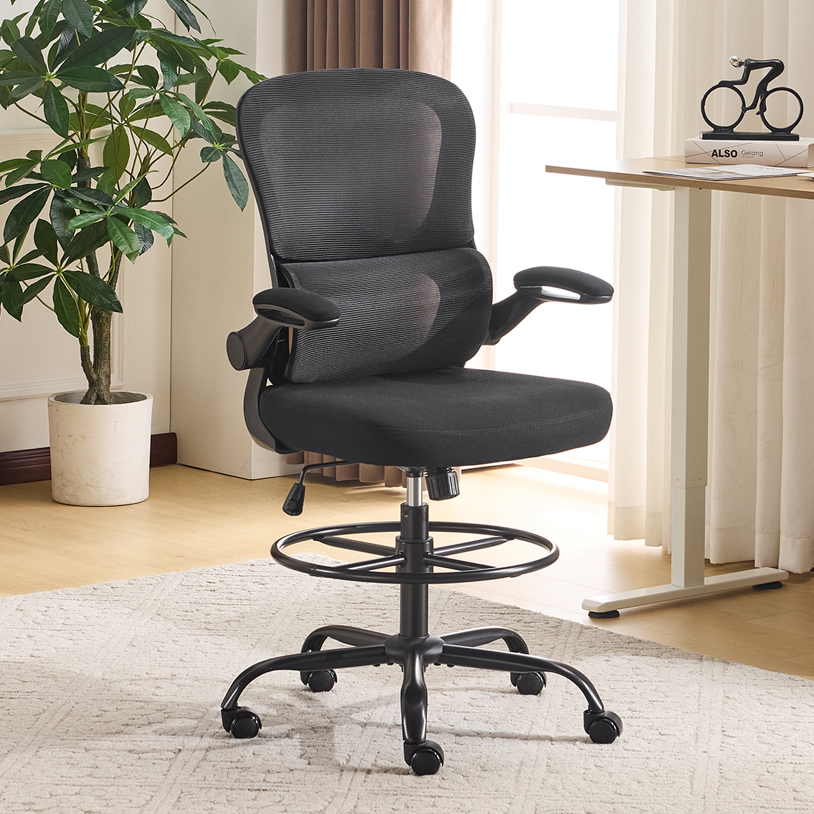 Ktaxon Drafting Tall Office Chair with Flip-up Armrests, Adjustable ...