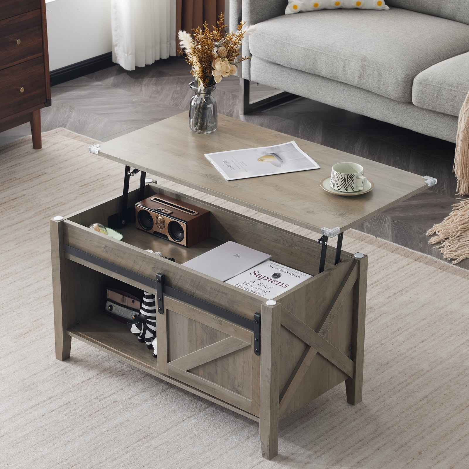 Ktaxon Farmhouse Coffee Table with Lift Top, 36 inch Rustic Gray ...
