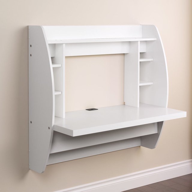 Ktaxon Wall-Mounted Floating Computer Desk with Storage Shelves and ...