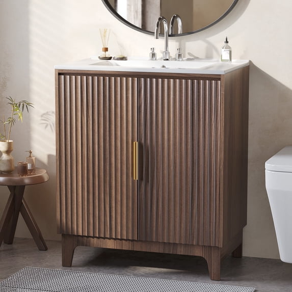 Ktaxon Fluted 30'' Bathroom Vanity Set with Sink Ceramic Top & U ...