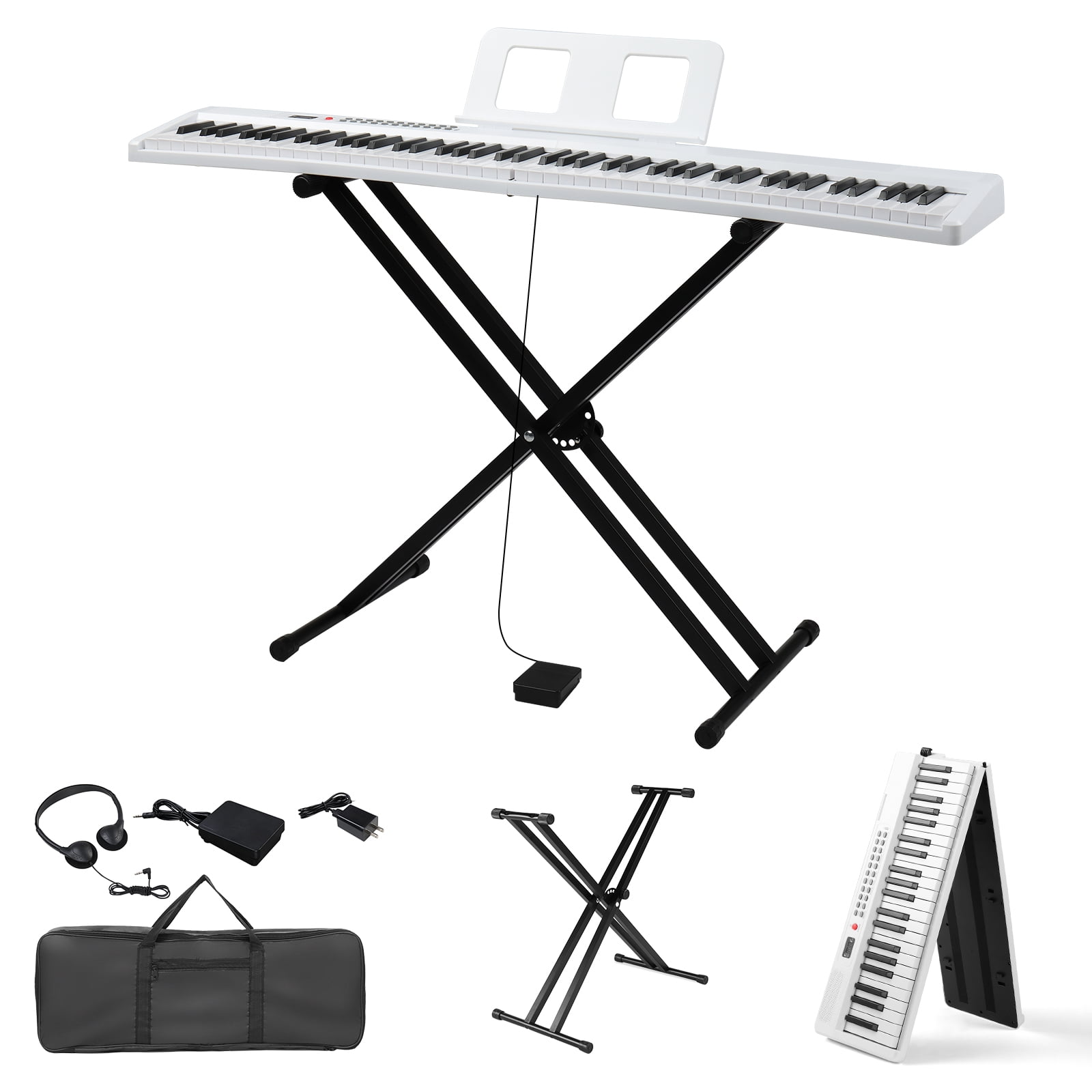 Ktaxon Foldable 88-Key Digital Piano with X-Shape Stand - Semi-Weighted ...