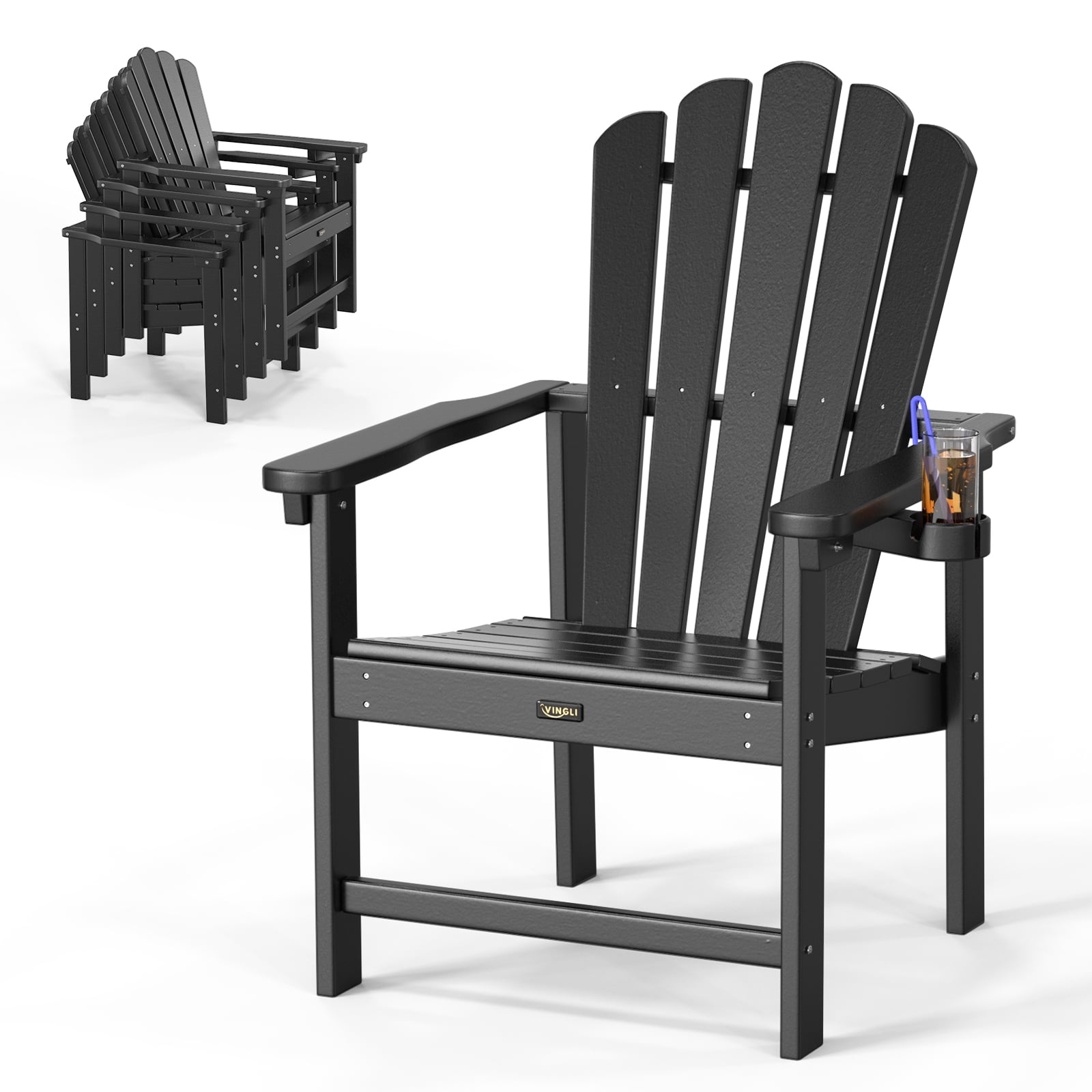 Ktaxon Folding Adirondack Chair, Outdoor HDPE Stackable with Cup Holder ...