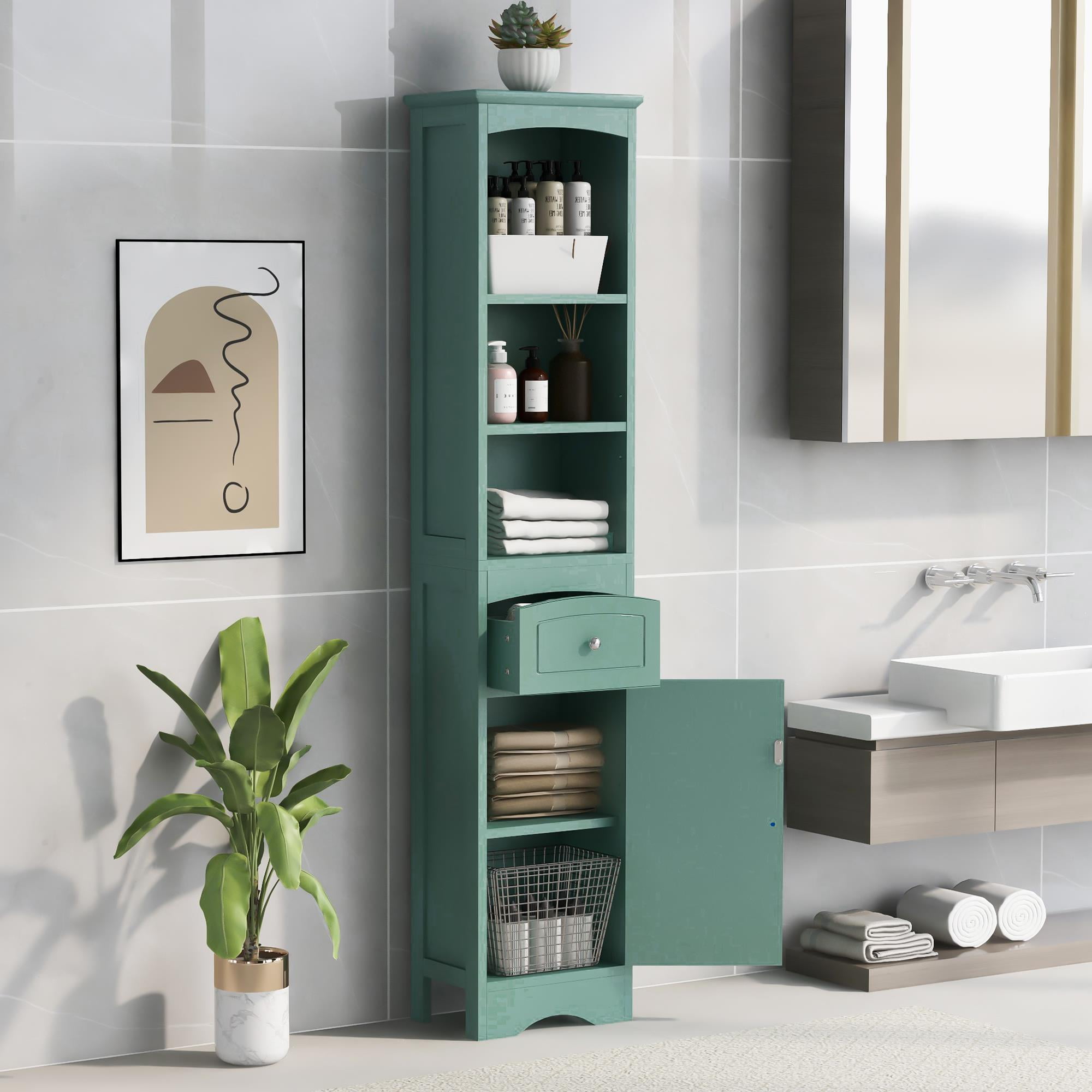 Ktaxon Tall Bathroom Storage Cabinet, Green Freestanding Linen Tower ...