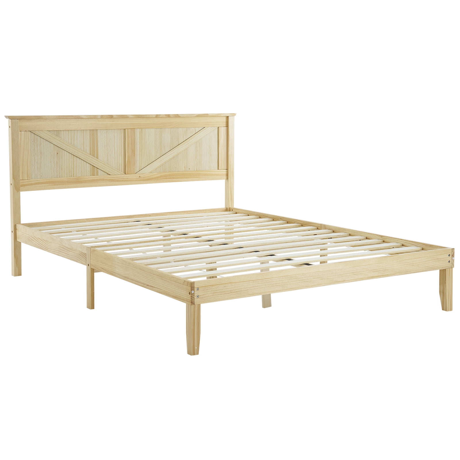 Ktaxon Full Bed Frame Solid Wood Platform Bed Frame, Single Panel Bed ...