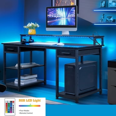 Sesslife Black Computer Desk, Writing Desk with Lockable Wheels，Modern ...