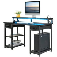 Dextrus 55" Computer Desk with Storage Drawers & LED Light, Office Desk ...