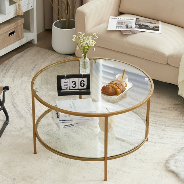 Ktaxon Golden Coffee Table, Modern 30.7" Round Table 2-Layer Display ...