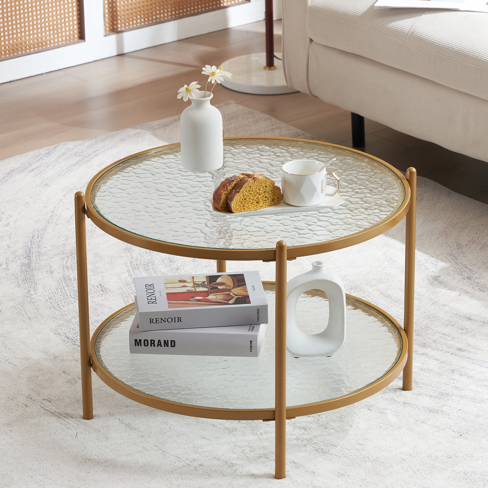 Ktaxon Golden Coffee Table, Modern 30.7" Round Table 2-Layer Display ...
