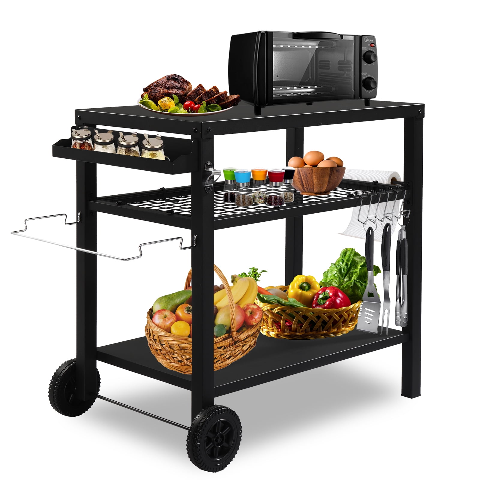 Ktaxon Grill Cart Grill Table Movable Dining Cart Preparation Work ...