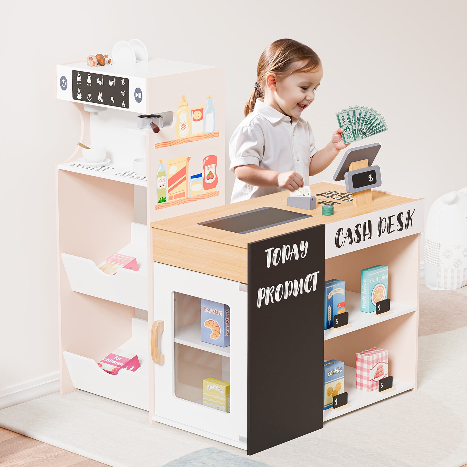 Ktaxon Grocery Store Pretend Play, Wooden Kids Grocery Store Playset w ...