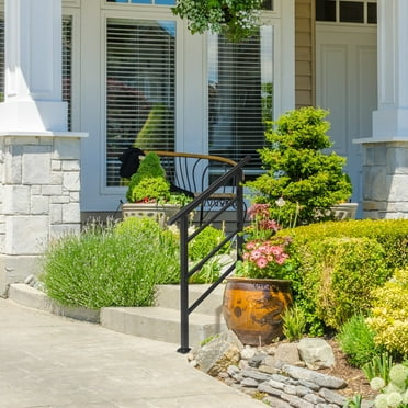 BaytoCare Outdoor 3-Step Adjustable Black Wrought Iron Handrail for ...