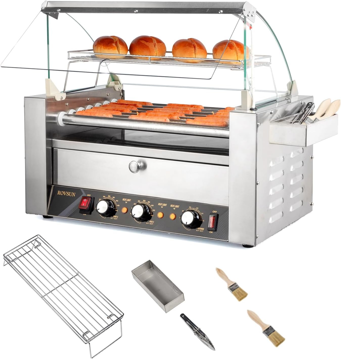 Ktaxon 1200W Hot Dog Maker, 7 Rollers, Bun Warmer, Dual Temp Control ...