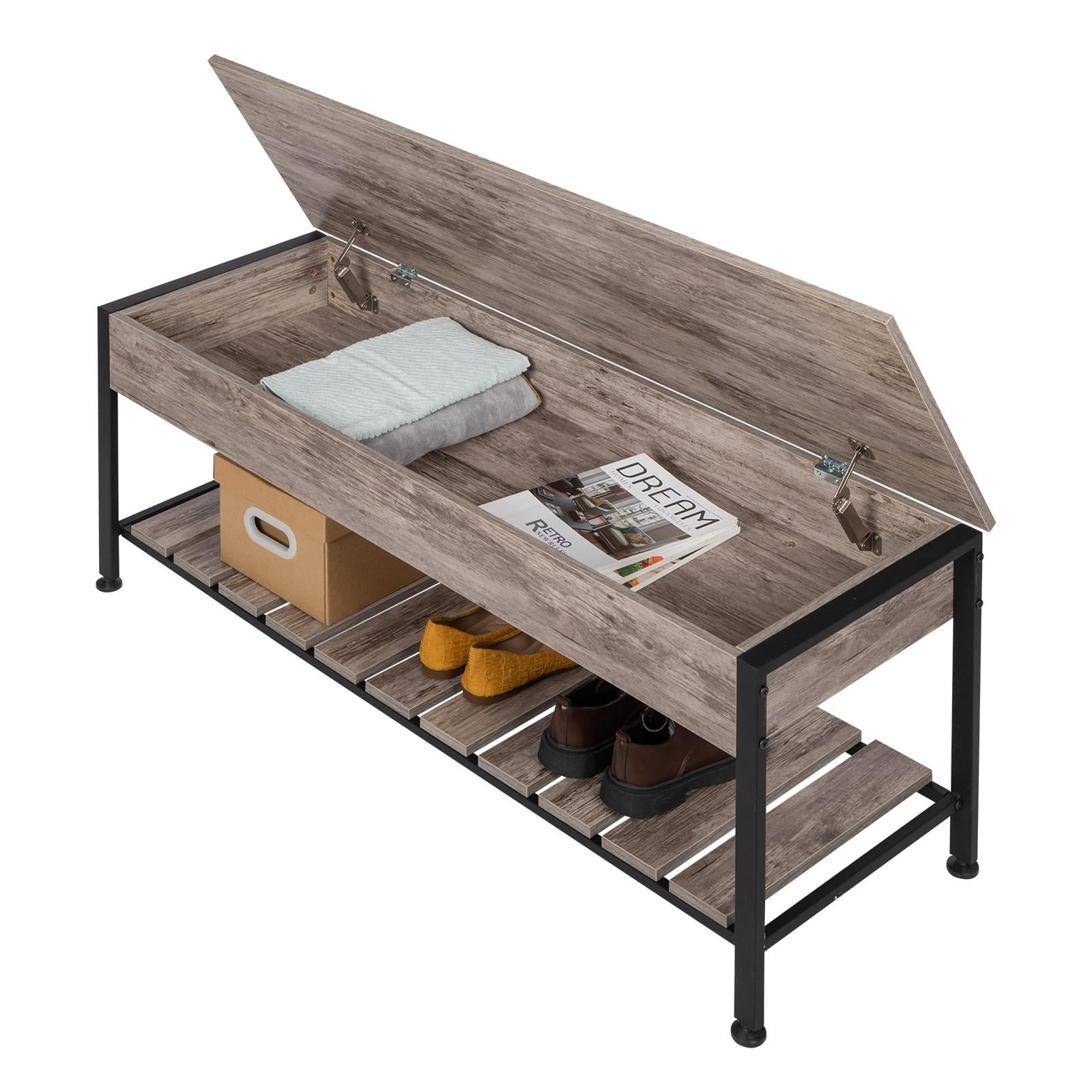 Ktaxon Industrial Storage Bench, Entryway Lift Top Shoe Bench with ...