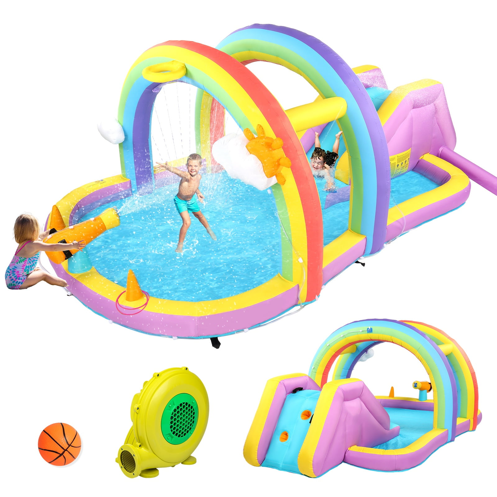 Ktaxon Inflatable Bounce House, Water-spraying Arch Design Water Slide ...