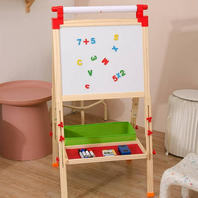 Ktaxon Kids Easel, Adjustable Magnetic Chalk Board & Magnetic Dry Erase ...