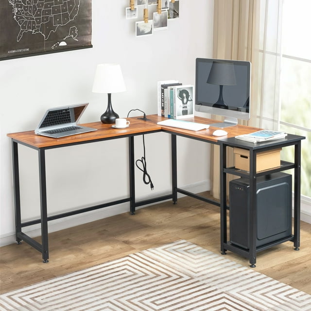 Ktaxon L-Shaped Computer Desk with USB Charging Station, Corner Desk ...
