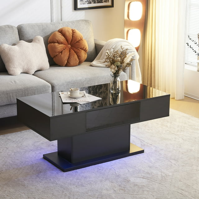 Ktaxon LED Coffee Table with Storage, High Gloss Black Accent Furniture ...