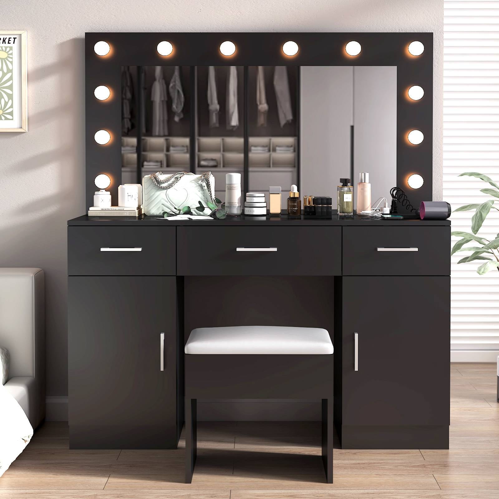 Ktaxon Large Makeup Vanity, Vanity Table Set w/ Visible Glass Top and ...