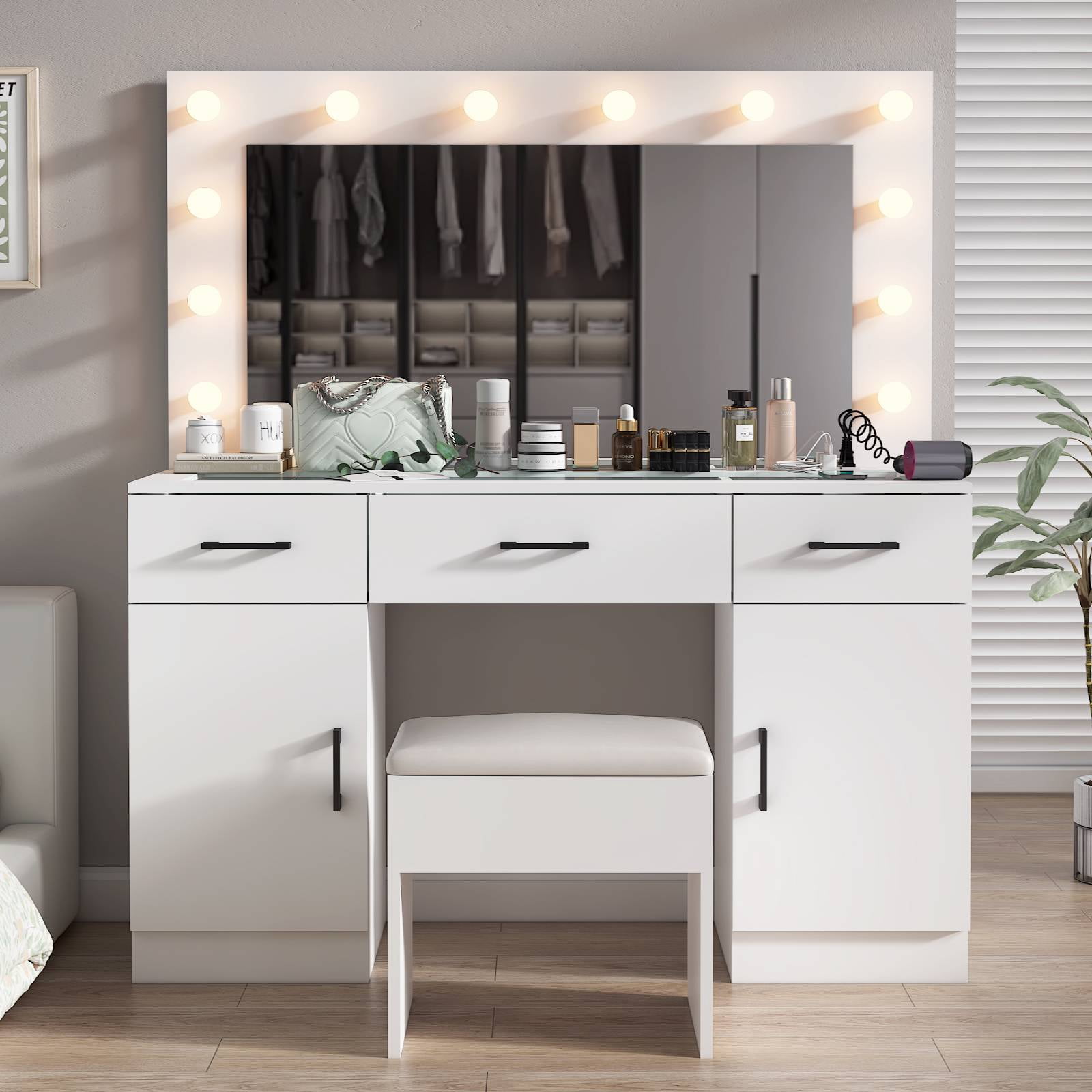 Ktaxon Large Makeup Vanity, Vanity Table Set w/ Visible Glass Top w ...