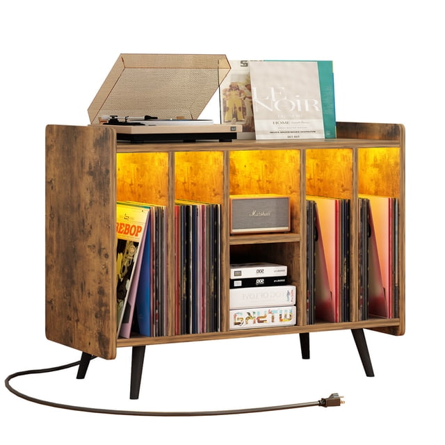 Ktaxon Large Record Player Stand, LED Lighted Turntable Stand with ...