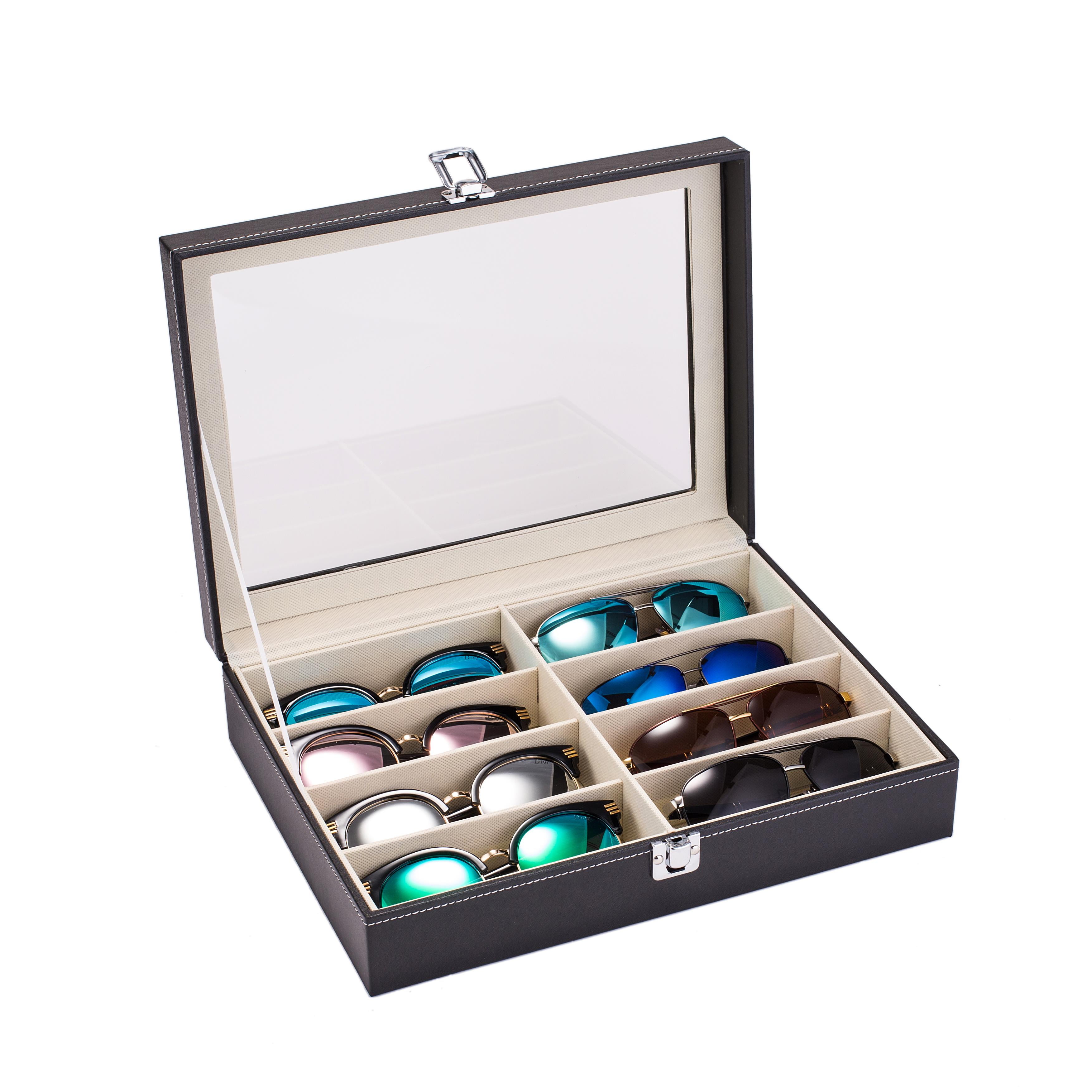 Ktaxon Large Sunglasses Container, Leather Glasses Storage Holder Box ...