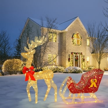 25" Lighted Silver Sisal Prancing Reindeer Christmas Yard Art Decoration - Walmart.com