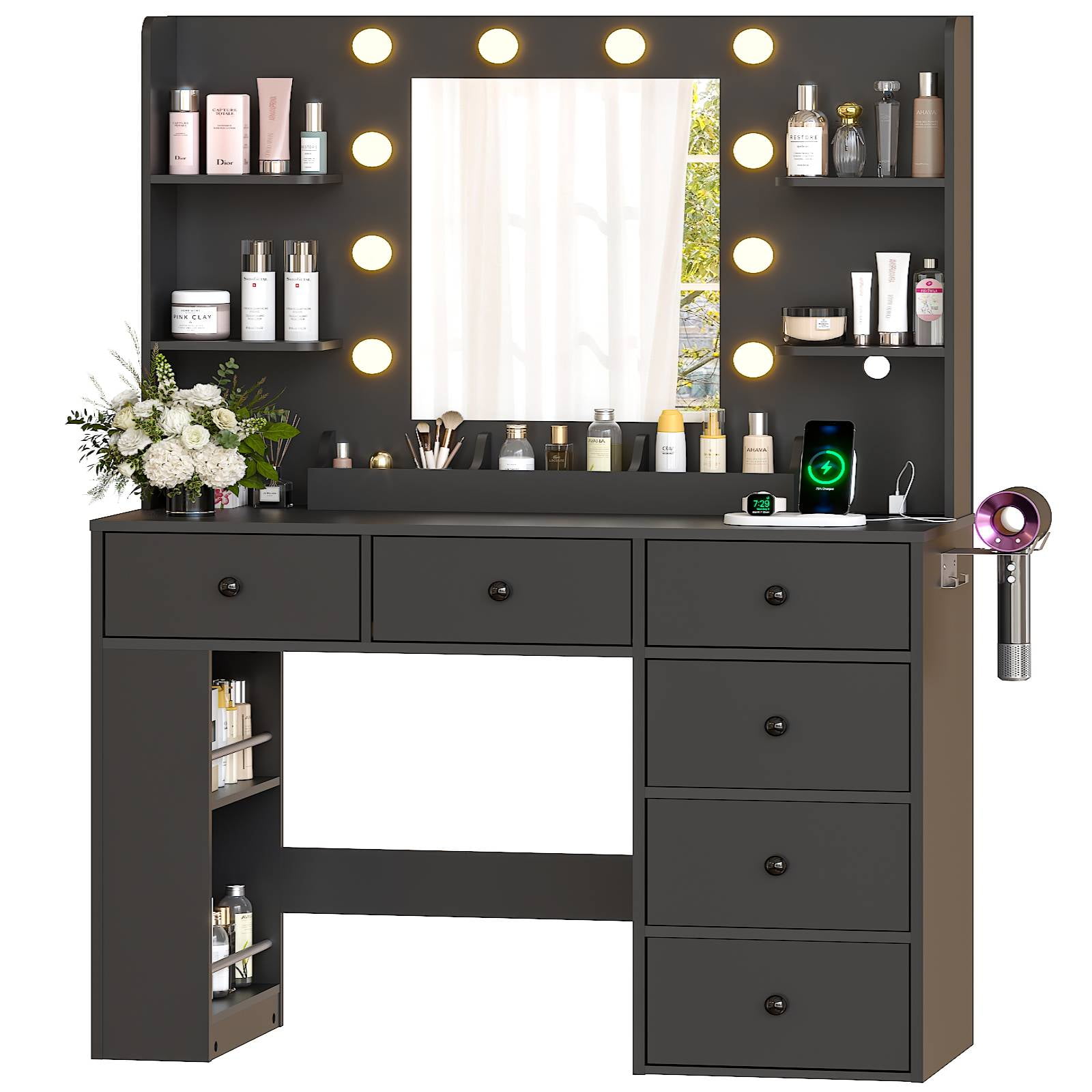 Ktaxon Lighted Makeup Vanity with 6 Drawers, Get Ready with Me Vanity ...