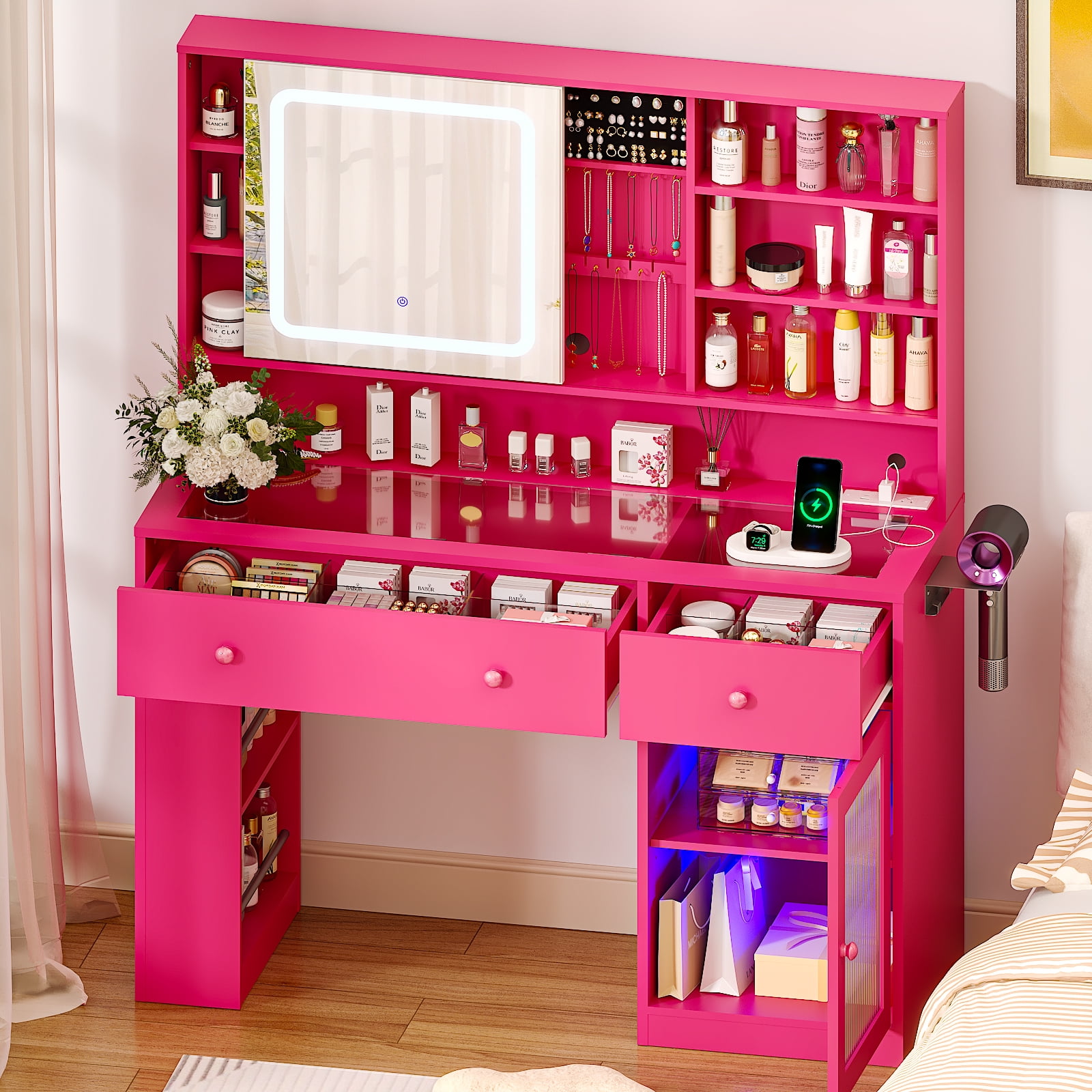 Ktaxon Makeup Vanity with Lighted Mirror, Vanity Table Set w/ Charging ...
