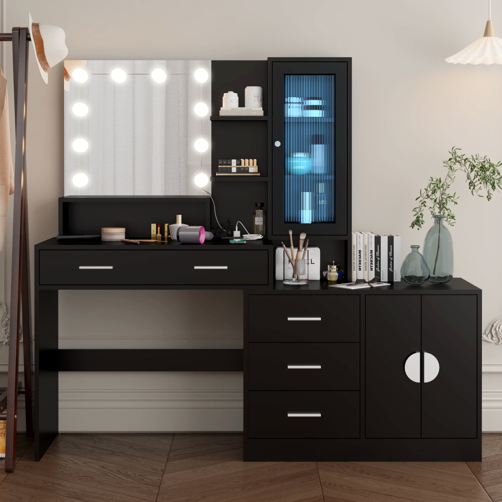 Ktaxon Makeup Vanity with 4 Drawers&Charging Station, Vanity Table Desk ...