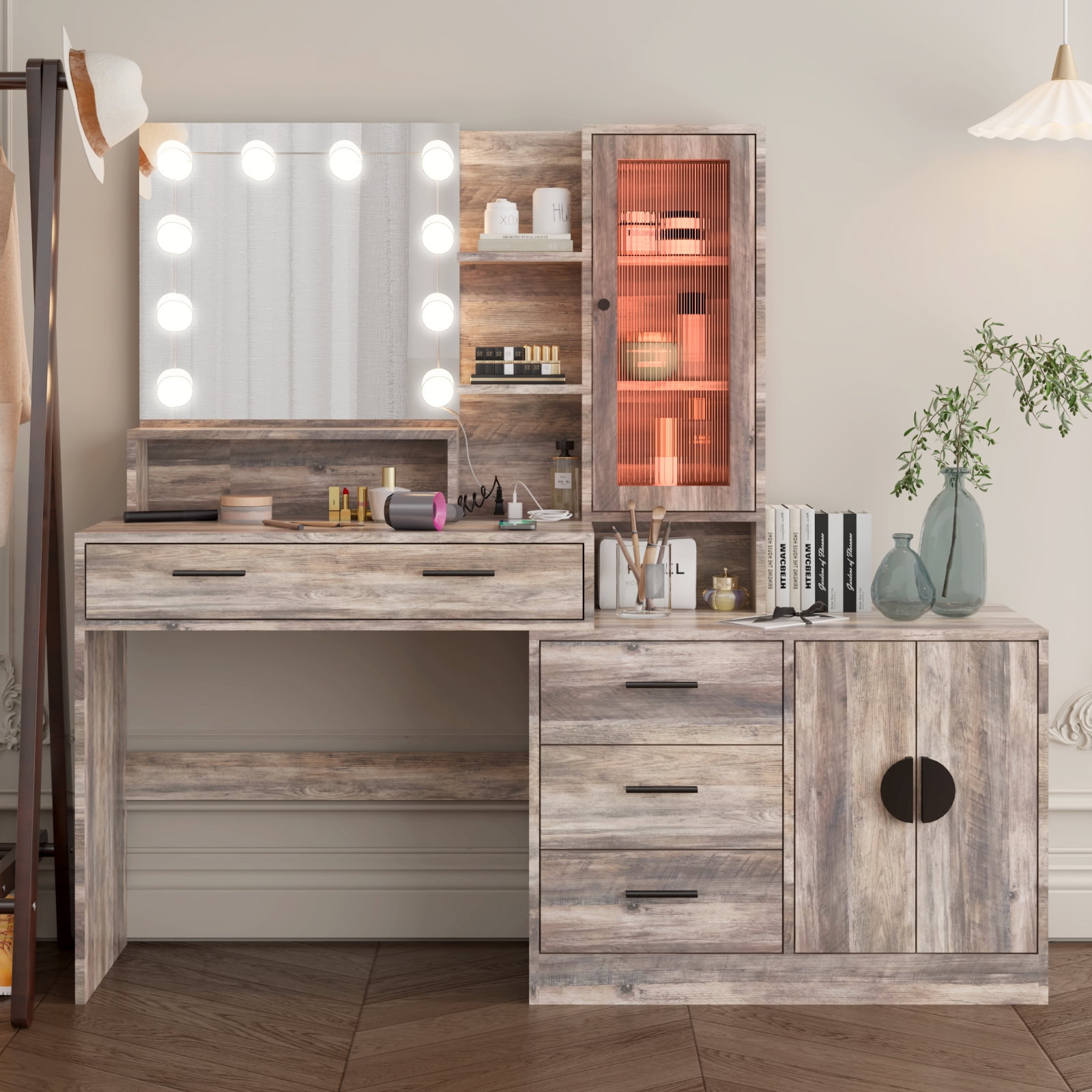 Ktaxon Makeup Vanity with 4 Drawers&Charging Station, Vanity Table Desk ...