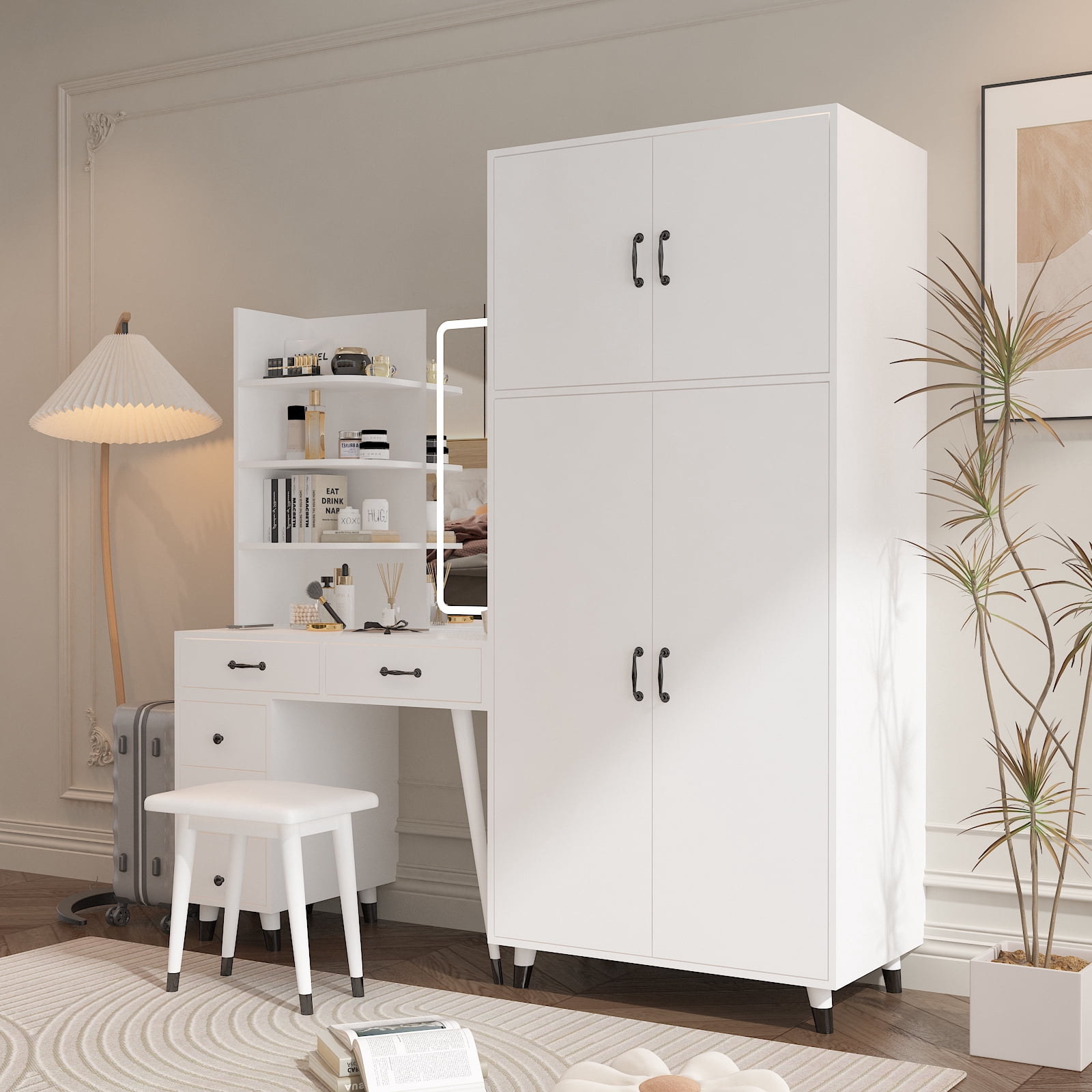 Ktaxon Makeup Vanity Table and Armoire Wardrobe Set, Dressing Table ...