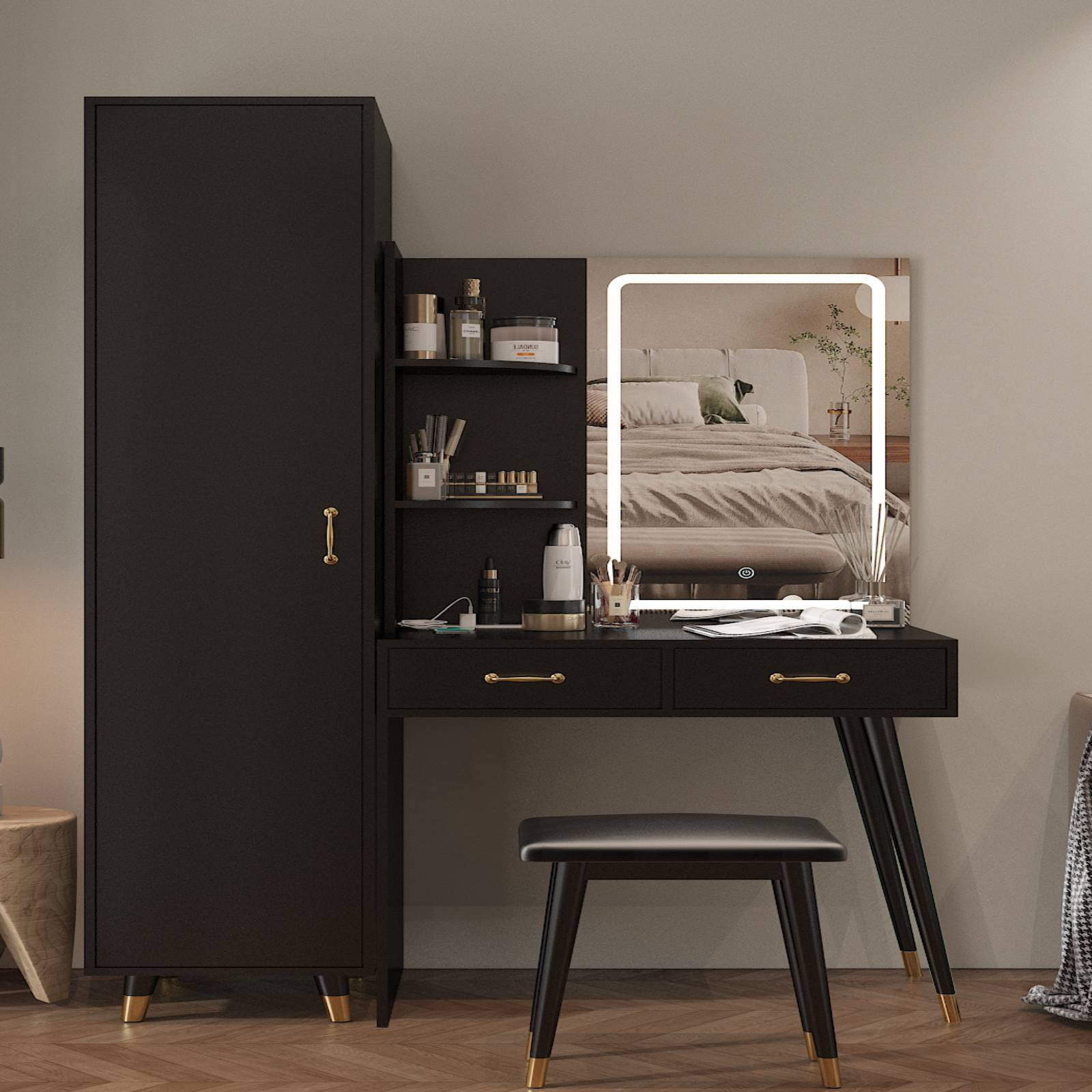 Ktaxon Makeup Vanity Table w/ Wardrobe Set, Dressing Table Furniture ...