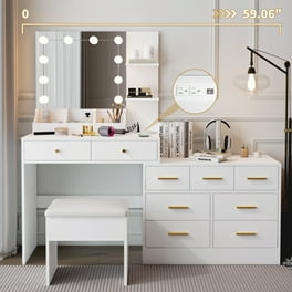 Impressions Vanity Slaystation Plus 2.0 Dressing Table Bedroom Desk with Drawers Crystal Lux Knobs White Walmart